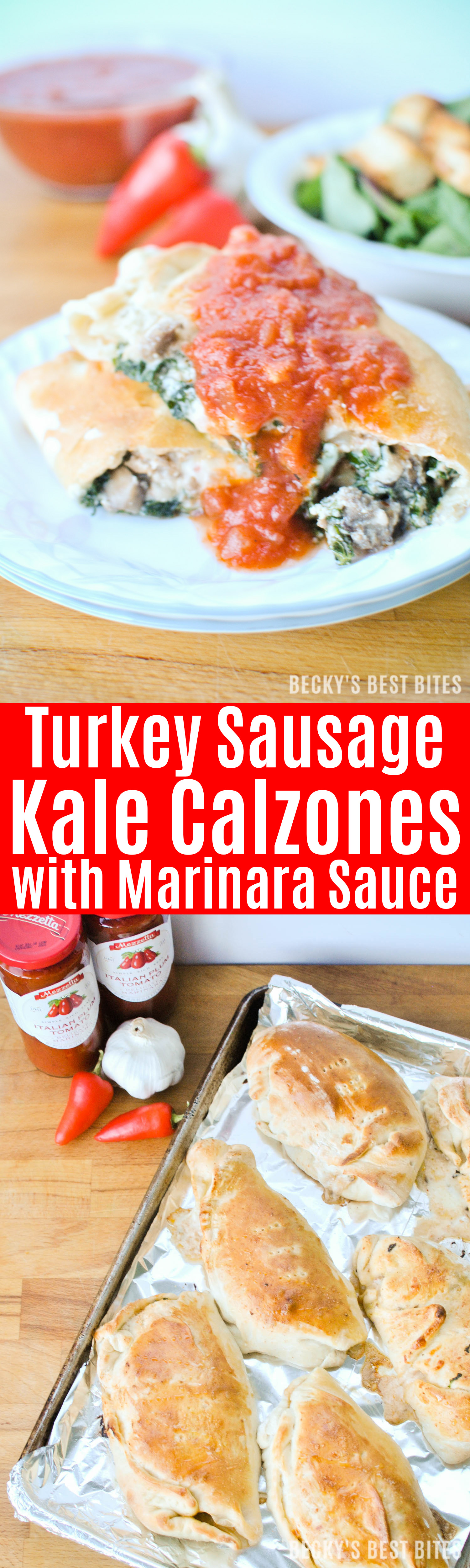 Turkey Sausage and Kale Calzones with Marinara Sauce