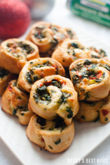 Holiday Pinwheels Appetizer Recipe with Kale & Roasted Red Pepper